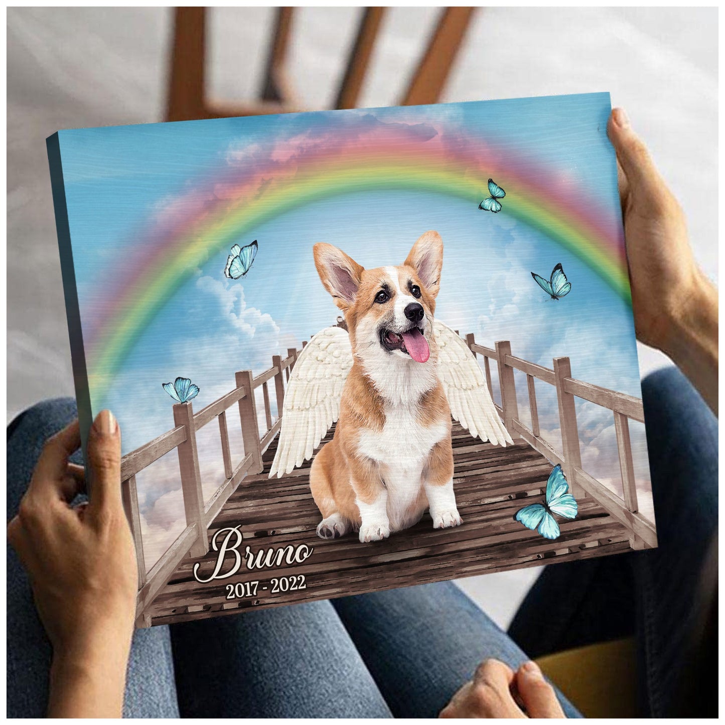Personalized Dog Loss Gift Pet Portrait Cross Rainbow Bridge Canvas Pr ...